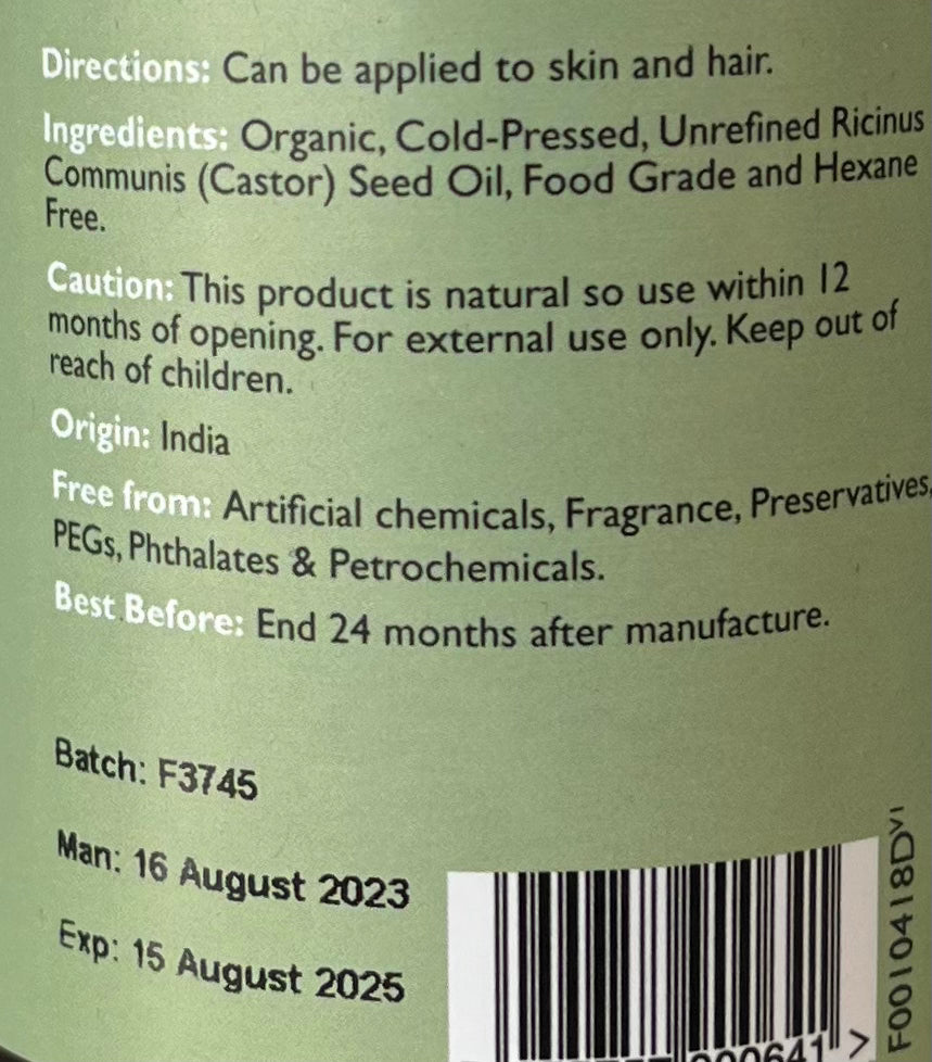 Organic Cold Pressed Castor Oil - Fushi - 250ml – Minimal Waste Grocery